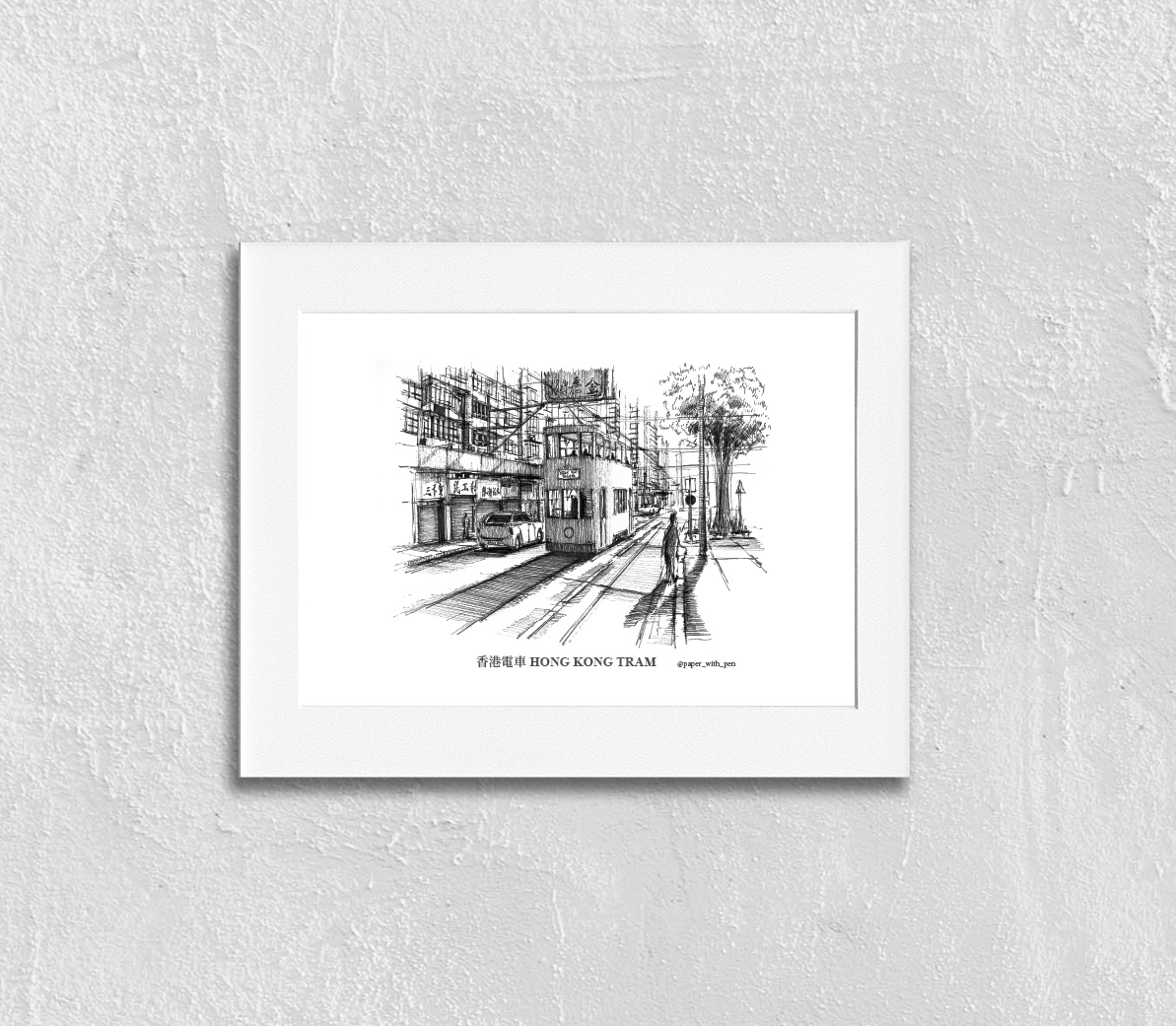 Hand-Drawn Frame Print : Tram – Paper with Pen