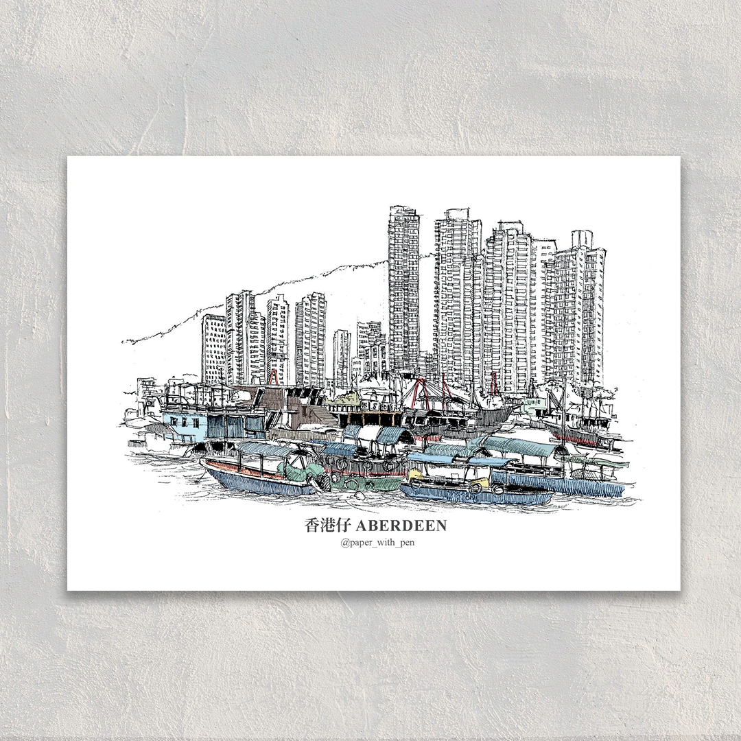 A6 Hand-Drawn Postcard : Aberdeen – Paper with Pen